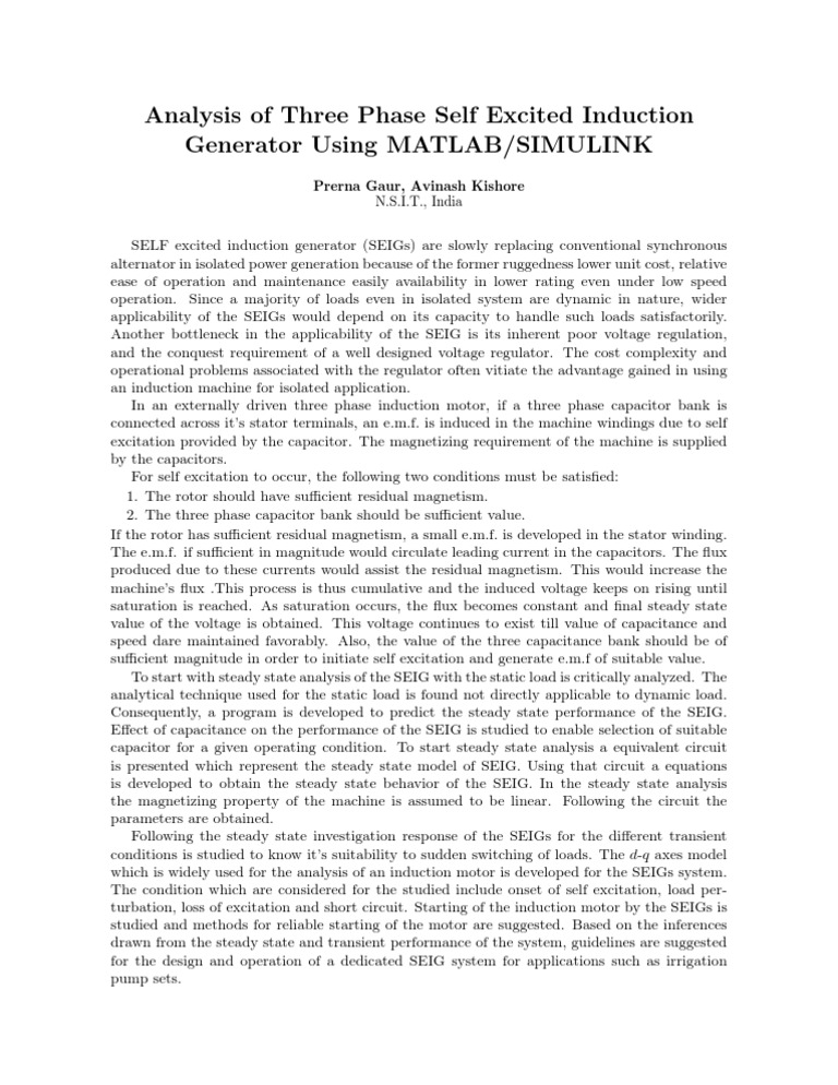 Analysis of 3 Phase Seig Using Matlab-Simulink | PDF | Capacitor ...