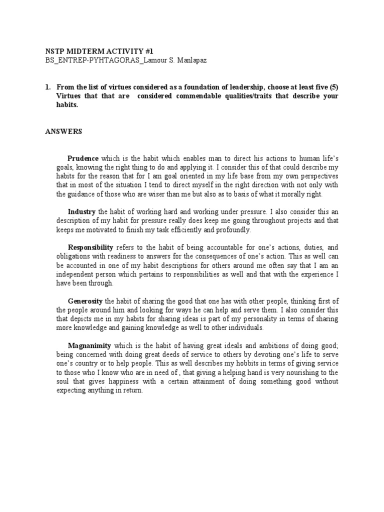 NSTP Midterm Activity #1 | PDF | Self-Improvement