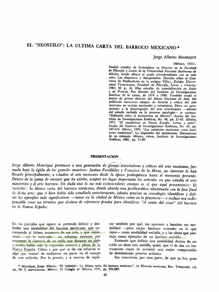 Manrique JA - El Neóstilo. La Última Carta Del Barroco | PDF