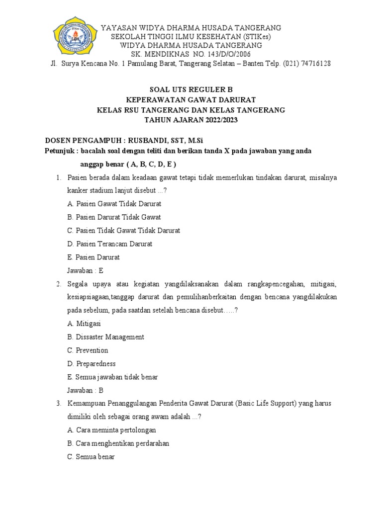 Uts Gadar Reg B 22 SMSTR 6 | PDF