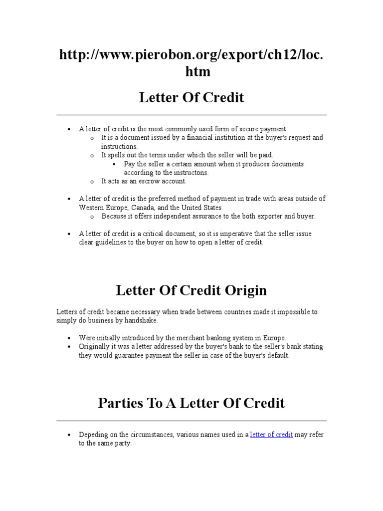 Letter of Credit | PDF | Letter Of Credit | Credit (Finance)