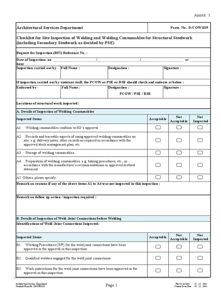 Welding Inspection Checklist for Steelwork | PDF | Welding | Construction