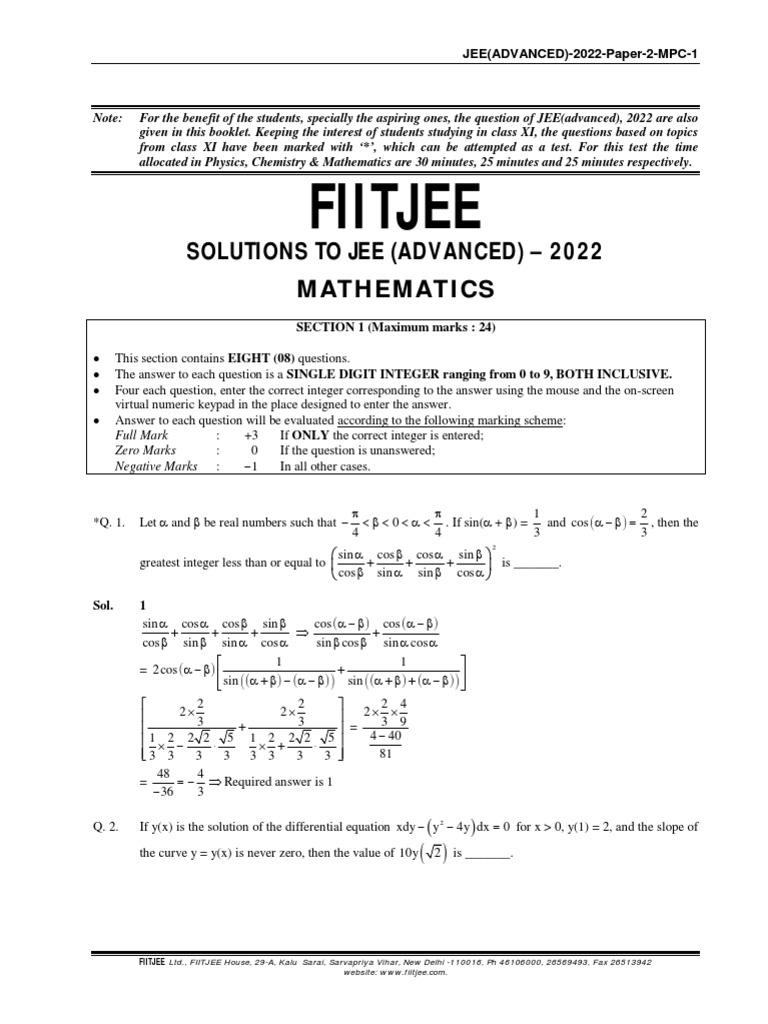 JEE Advanced 2022 Paper 2 Solutions | PDF | Electric Field | Sphere