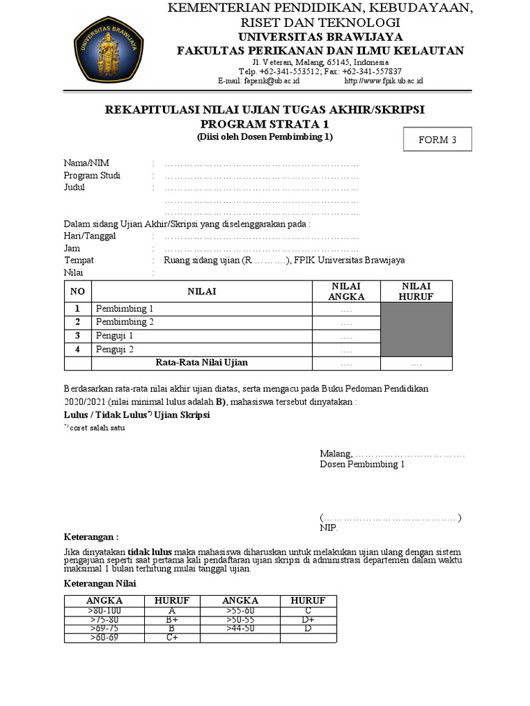 Form 3 Nilai Akhir Ujian Skripsi 2022 | PDF