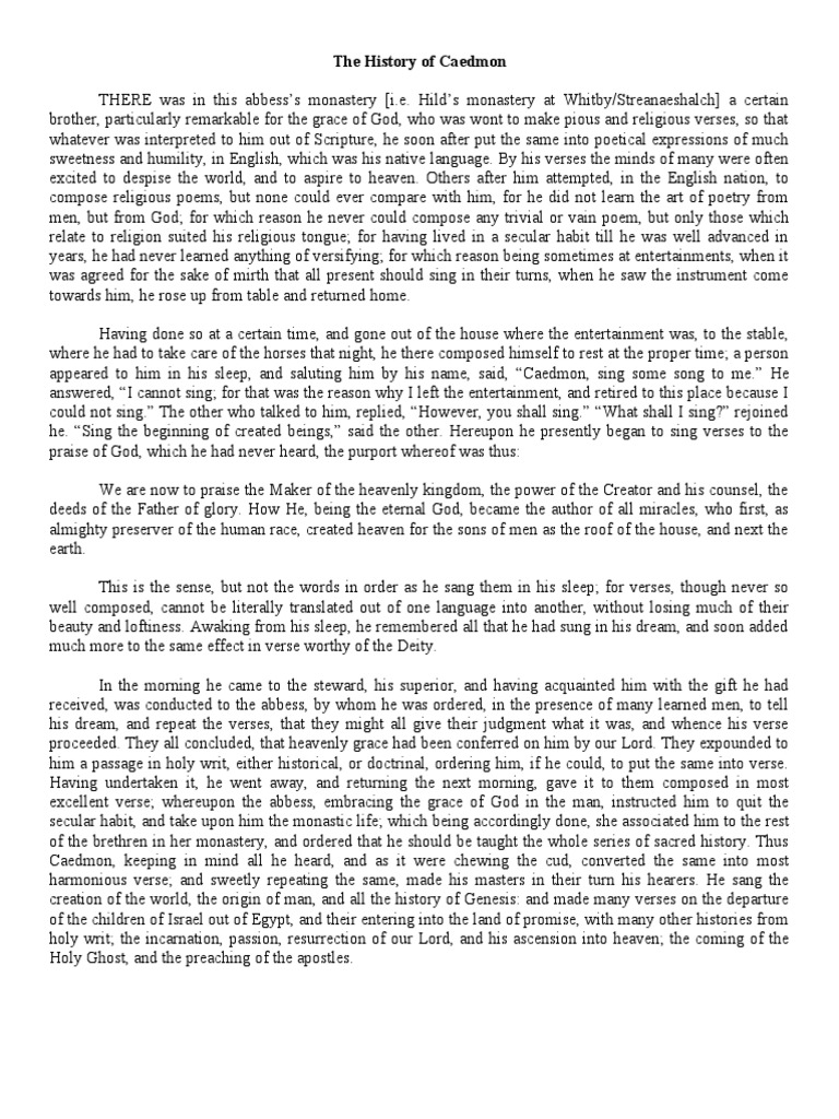 The History of Caedmon | PDF | Religious Belief And Doctrine