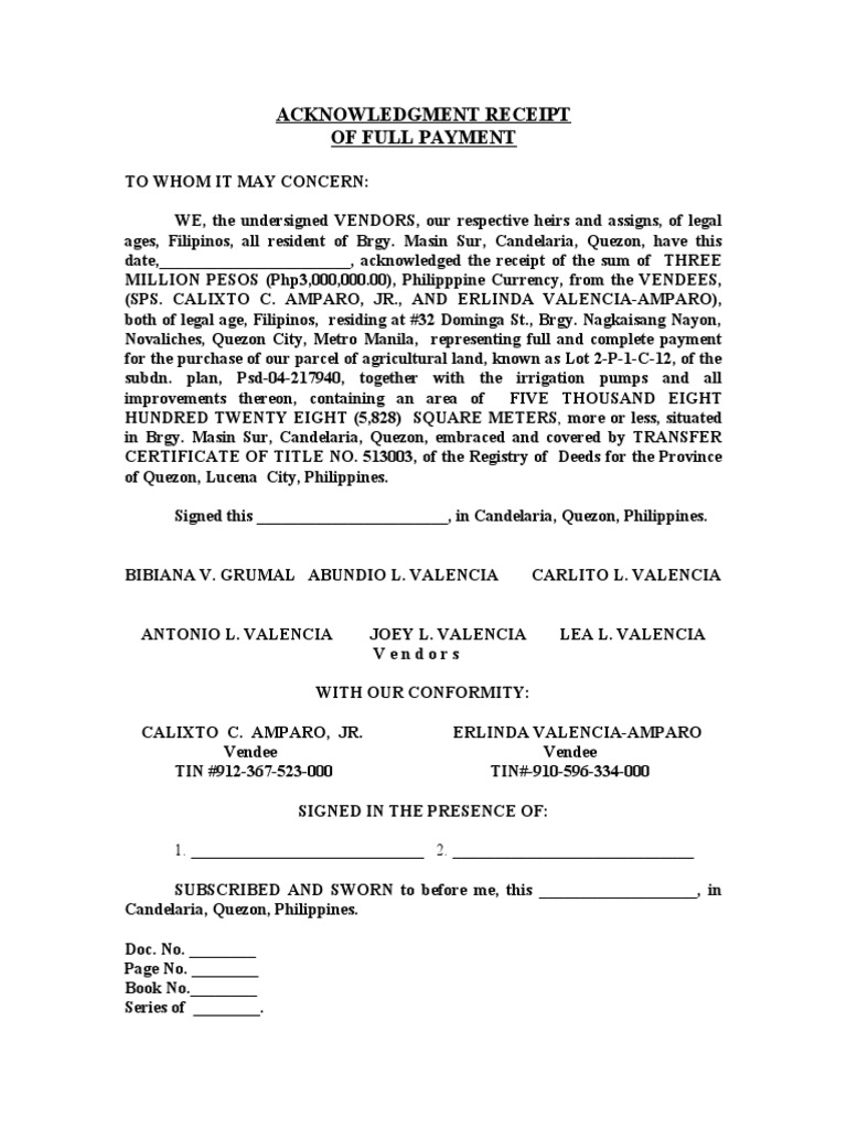 Acknowledgment Receipt .Val Dong | PDF