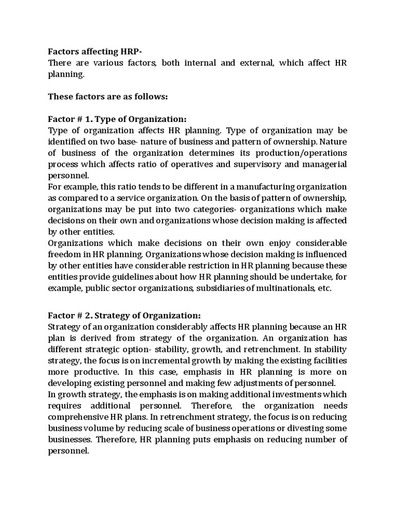 Factors Affecting HRP | PDF | Human Resource Management | Outsourcing