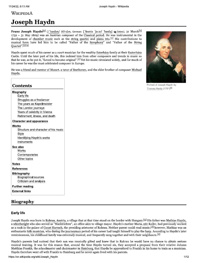 Joseph Haydn - Wikipedia | PDF