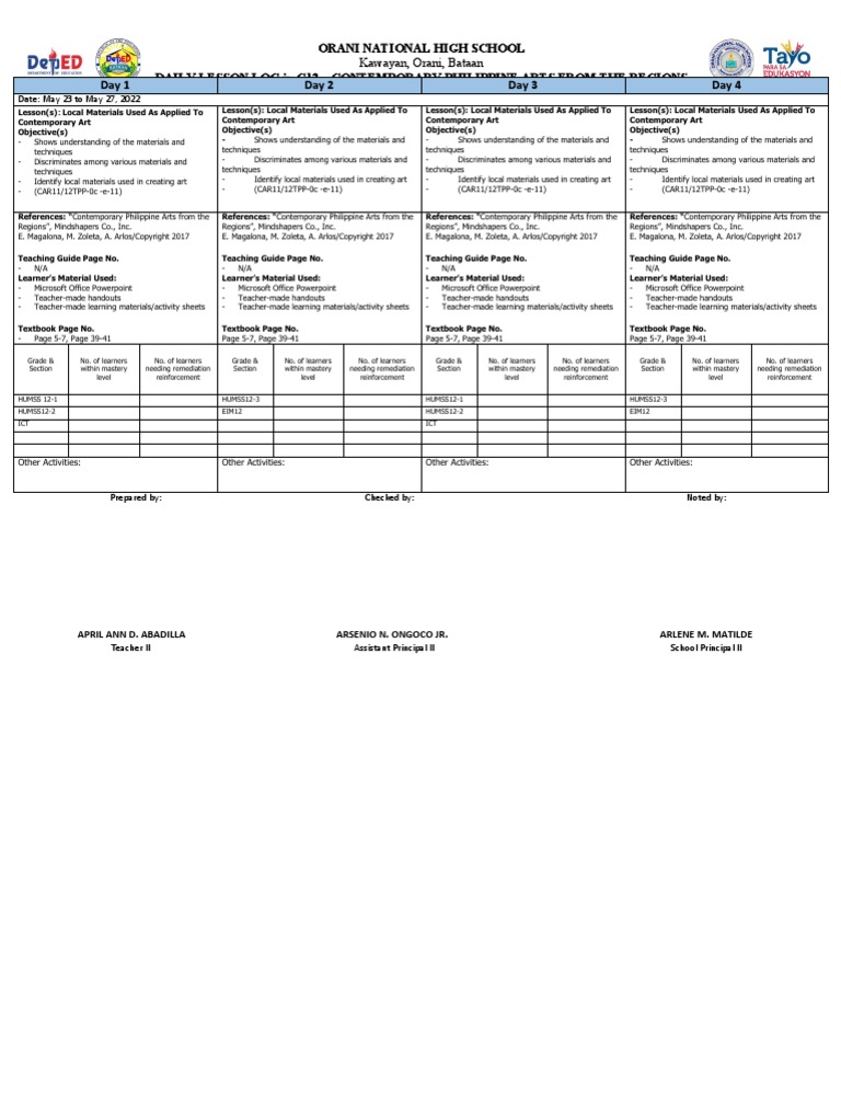 Simplified DLL Contemporary Arts F2F Fourth | PDF | Education Theory | Cognitive Science