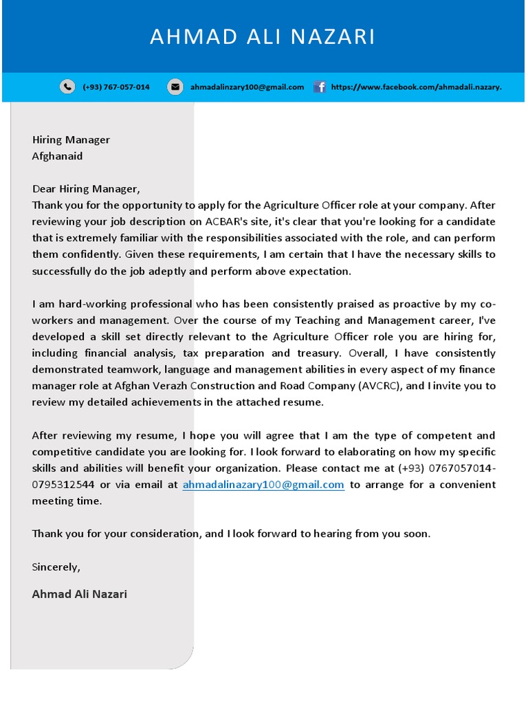 Ahmad Ali Nazari CV & Cover Letter | PDF