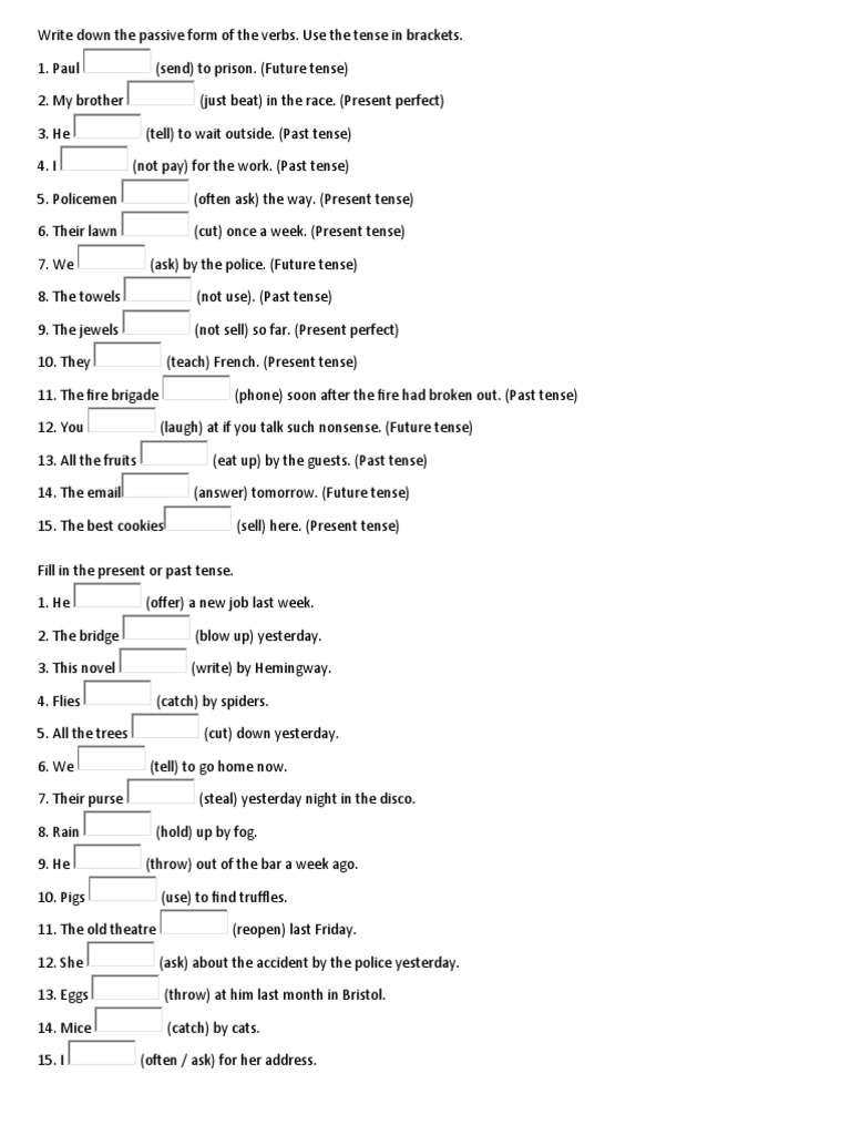 Passive Verb Forms Exercise Guide | PDF | Grammatical Tense | Language ...