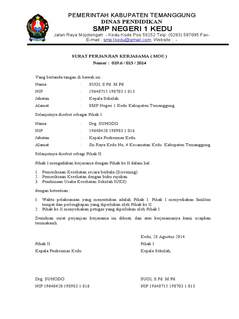 SK MOU Dengan Puskesmas | PDF