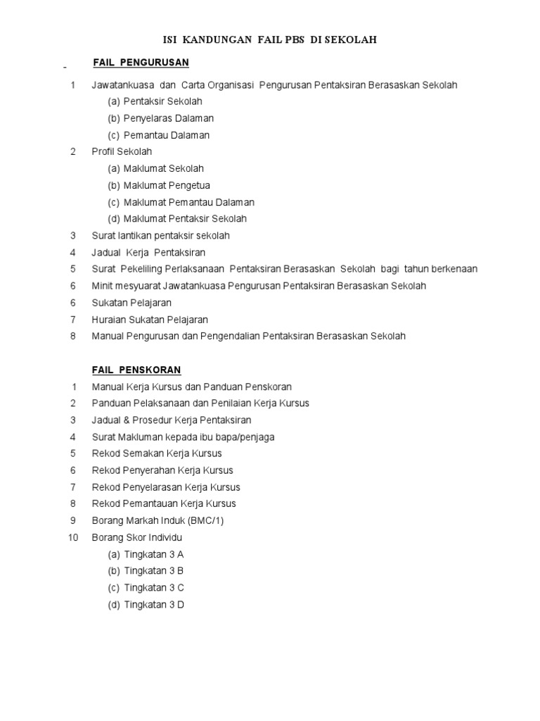 Panduan Kandungan Fail Pbs | PDF