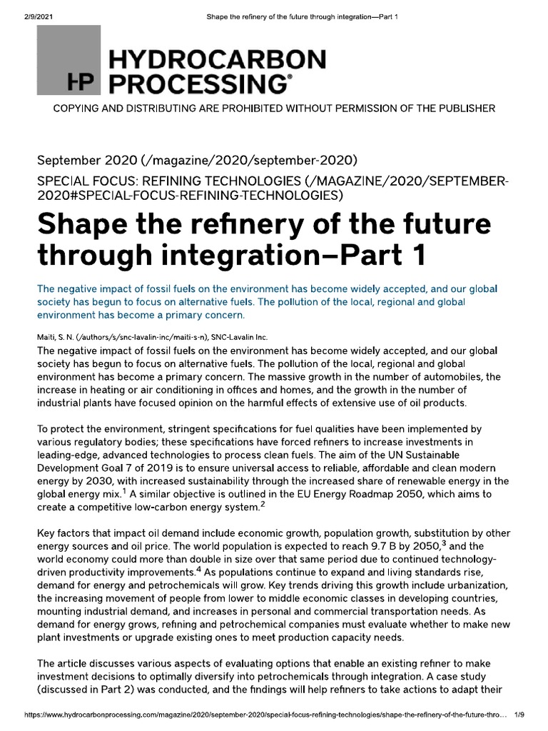 Shape The Refinery of The Future Through Integration-Part 1 | PDF
