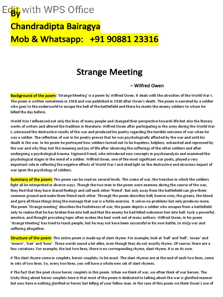 Strange Meeting by Owen | PDF | Poetry | Psychology