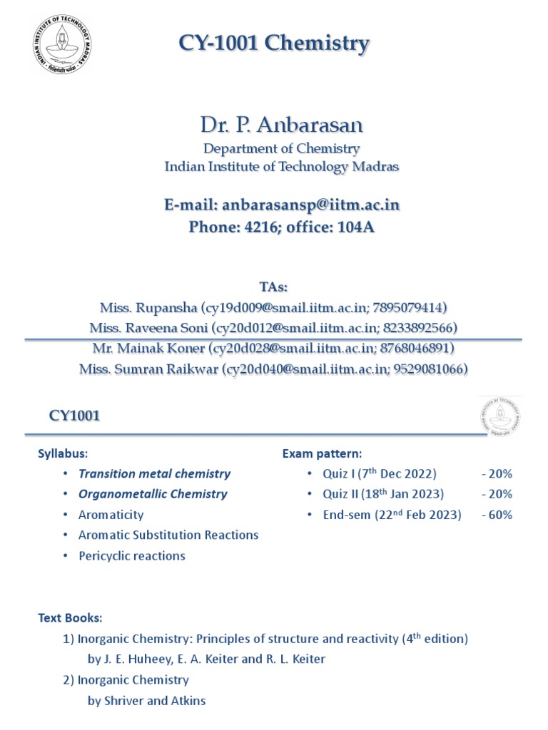 CY-1001 Chemistry: Dr. P. Anbarasan | PDF | Coordination Complex ...