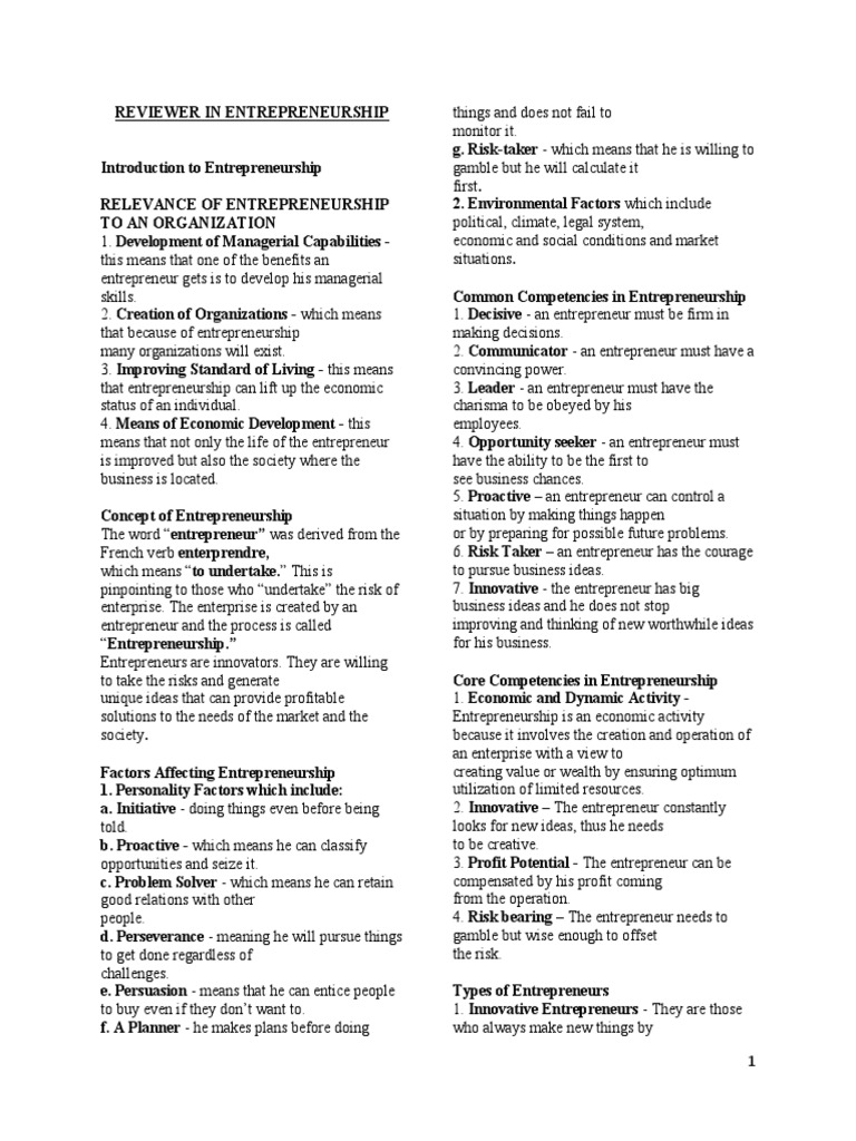 Entrep Reviewer For Midterm | PDF | Entrepreneurship | Market (Economics)