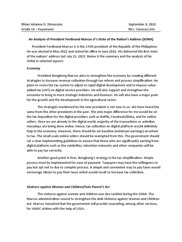 Analysis of BBM's SONA | PDF | Preventive Healthcare | Pharmaceutical Industry