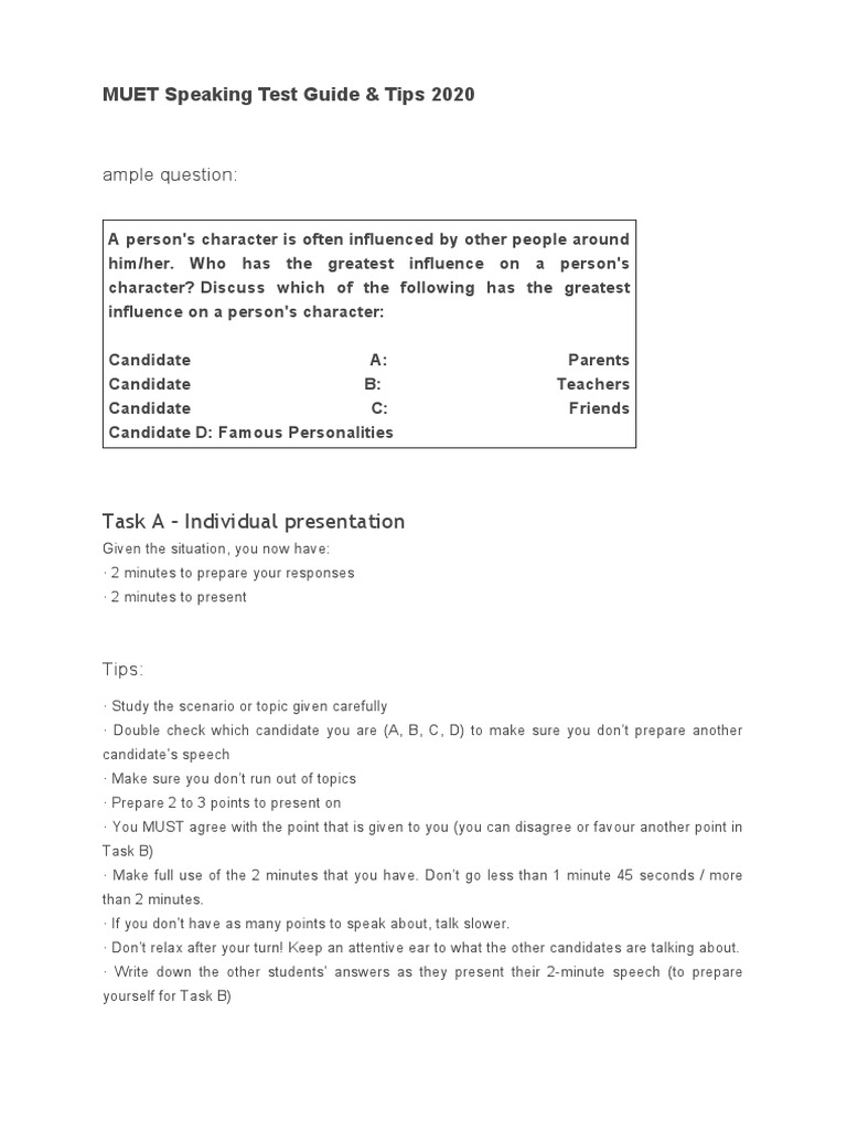MUET Speaking Test Guide | PDF | Test (Assessment) | Essays