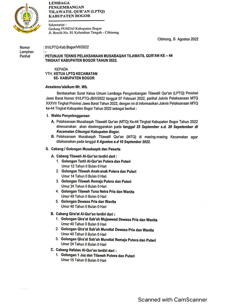 Juknis MTQ Ke 44 Tahun 2022 | PDF