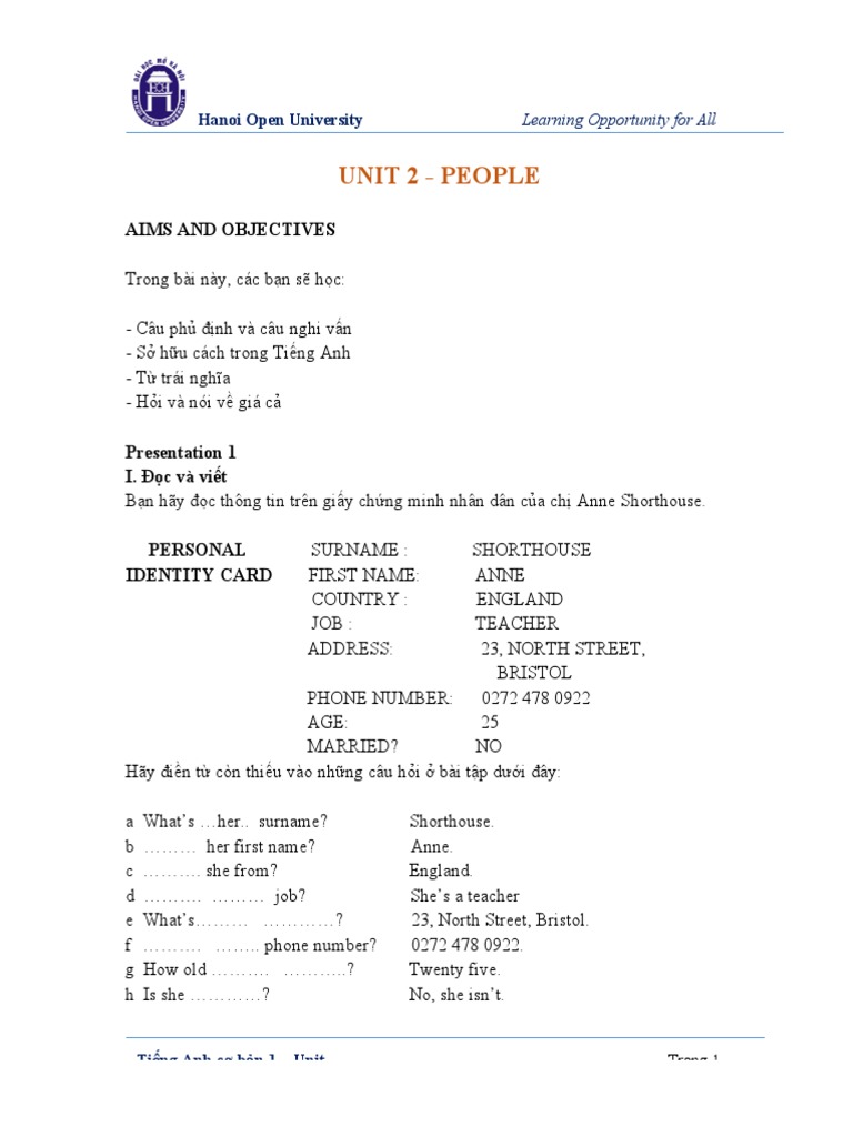 Unit 2 - People: Aims and Objectives | PDF