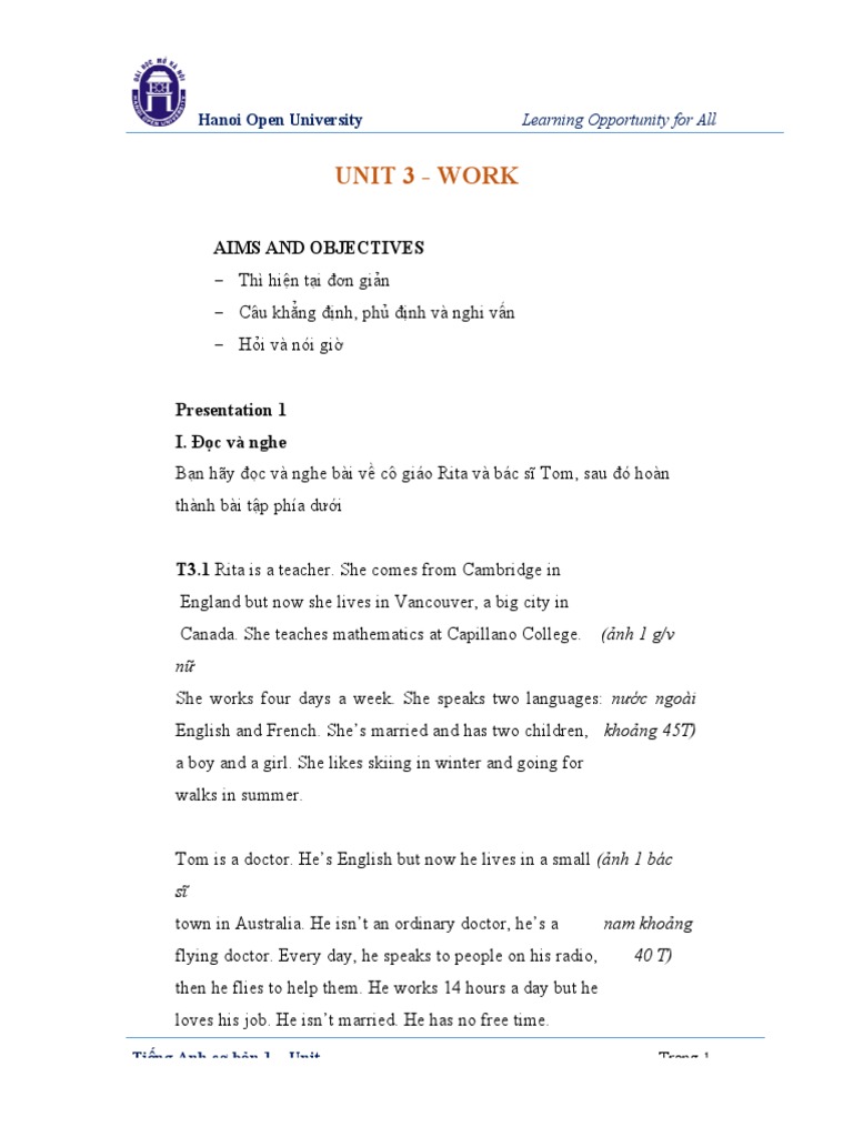 Unit 3 - Work: Aims and Objectives | PDF