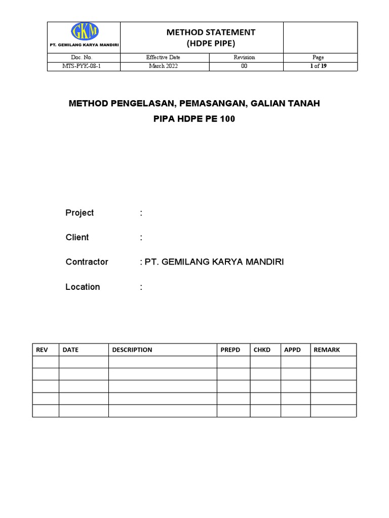 Method Pemasangan Pipa HDPE | PDF Method Pemasangan Pipa HDPE | PDF