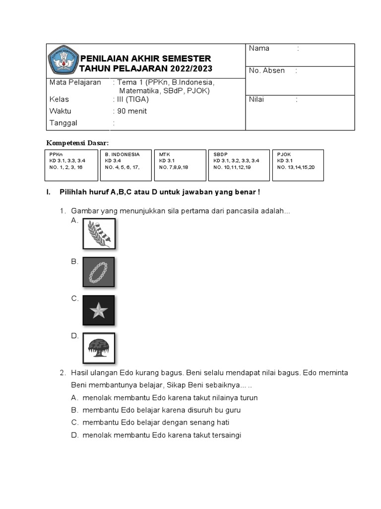 SOAL & Jawaban PAS KELAS 3 TEMA 1 Ver.2 - WEBSITE WWW - Kherysuryawan.id | PDF