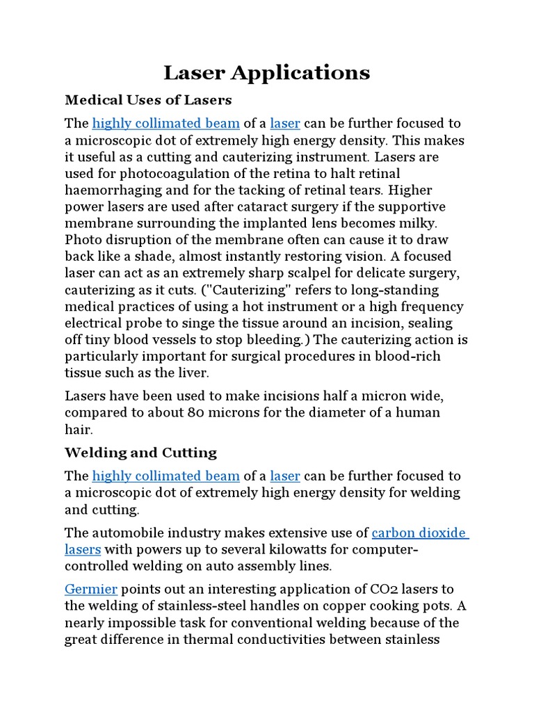 Laser Applications | PDF | Laser | Optical Fiber