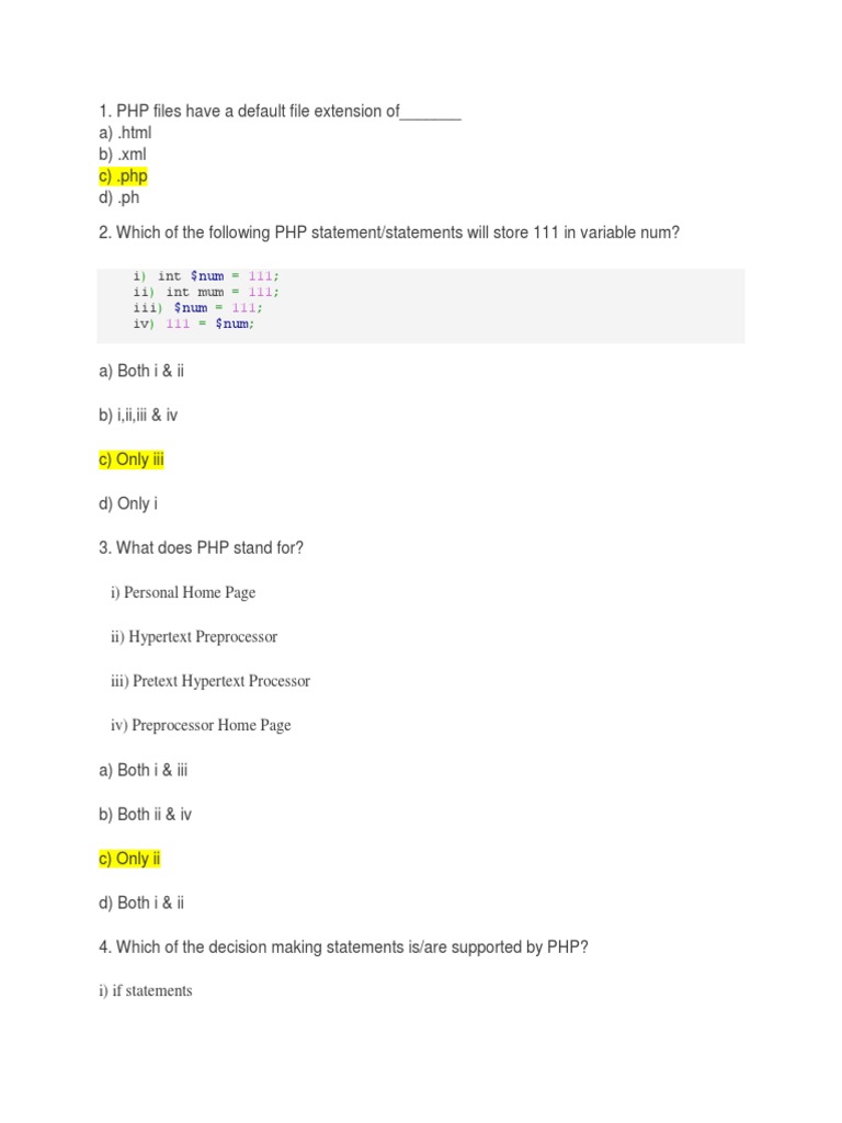 Php Mcq Questions Pdf Php Cookie 