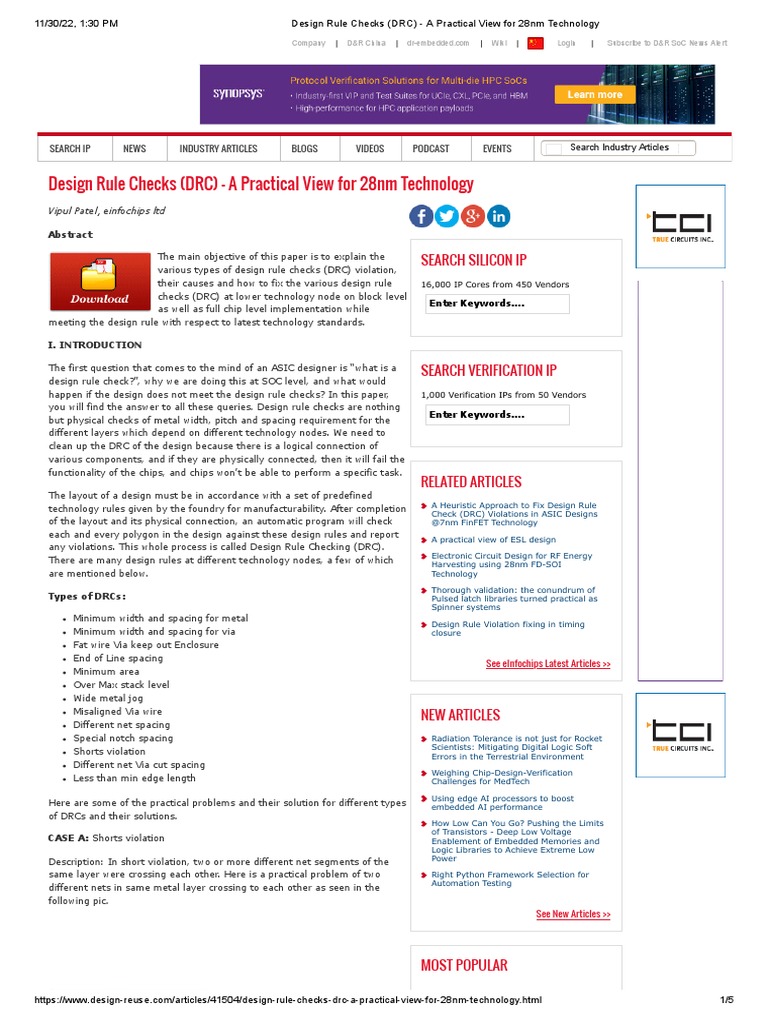 Design Rule Checks (DRC) - A Practical View For 28nm Technology | PDF | System On A Chip ...