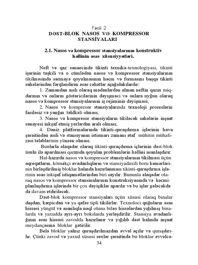 Dəst-Blok Nasos VƏ Kompressor Stansiyalari 2.1. Nasos VƏ Kompressor Stansiyalarının Konstruktiv ...