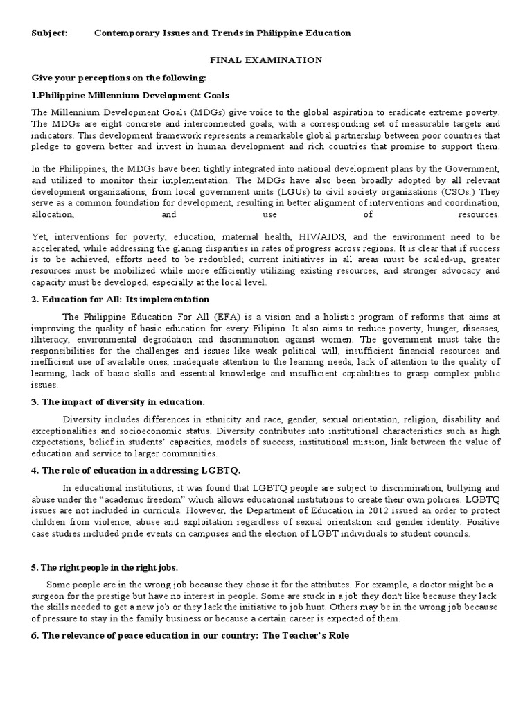 Contemporary Issues and Trends in Philippine Education | PDF ...