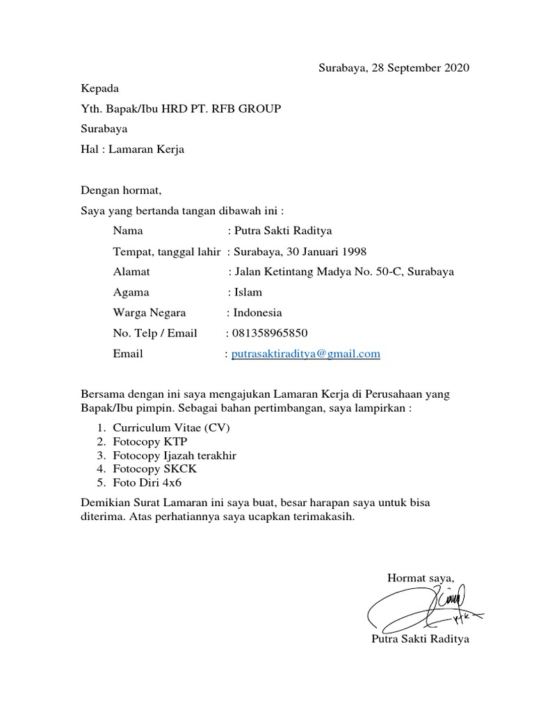 Surat Lamaran RFB Groub | PDF