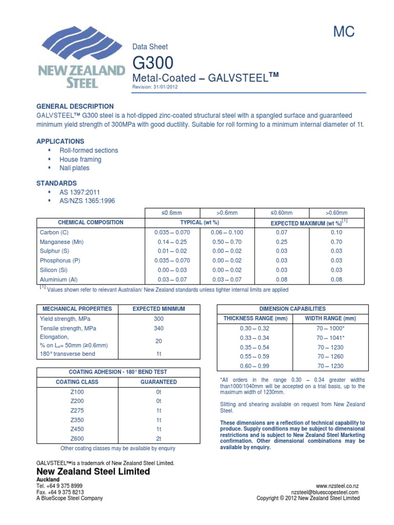 GALVSTEEL® G300 Steel | PDF | Strength Of Materials | Steel