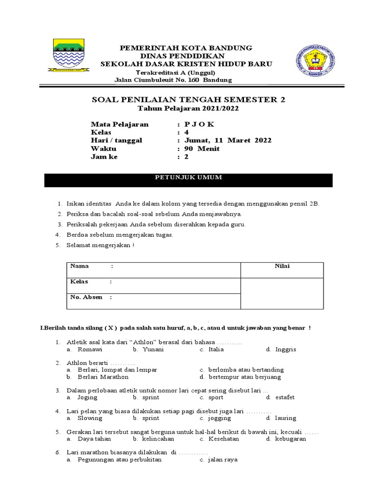 SOAL PTS PJOK Kelas 4 | PDF
