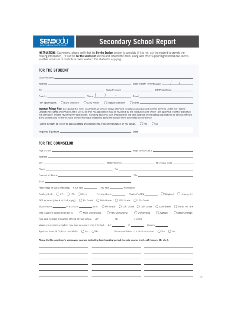 Secondary School Report Recommendation Form | Download Free PDF ...