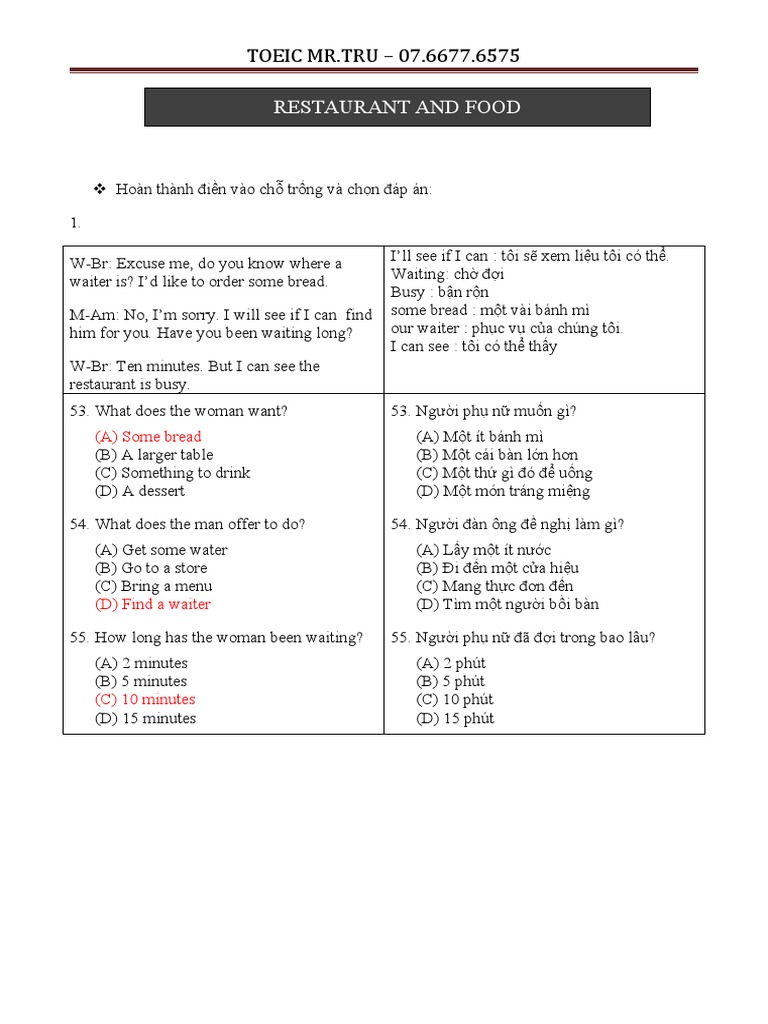 Chủ đề Restaurant and Food | PDF