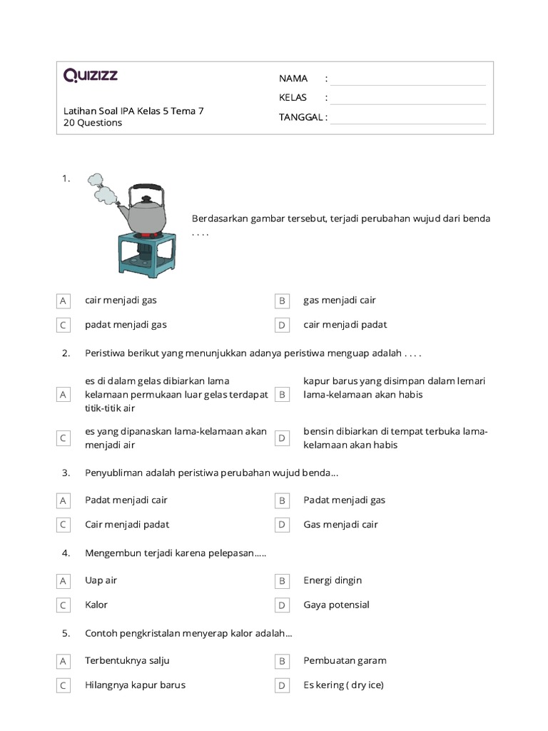 Latihan Soal IPA Kelas 5 Tema 7 | PDF