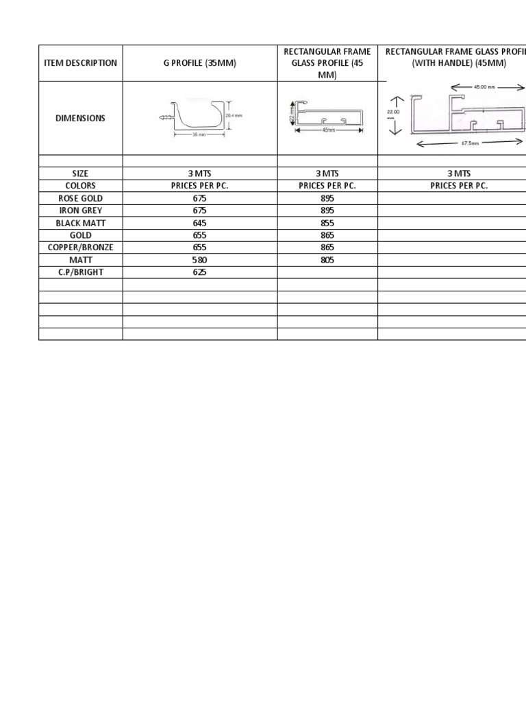 PROFILE Price List | PDF