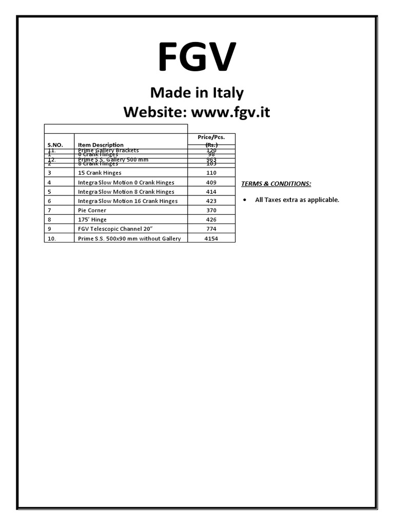 FGV Price List | PDF