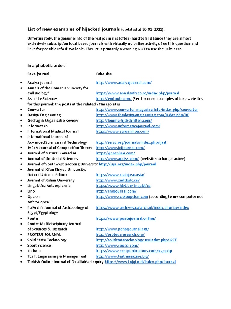 Newexamplesof Hijacked Journals | PDF | Science