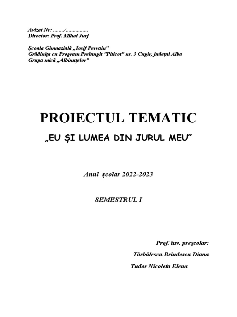 Proiectul Tematic Eu Și Lumea Din Jurul Meu | PDF
