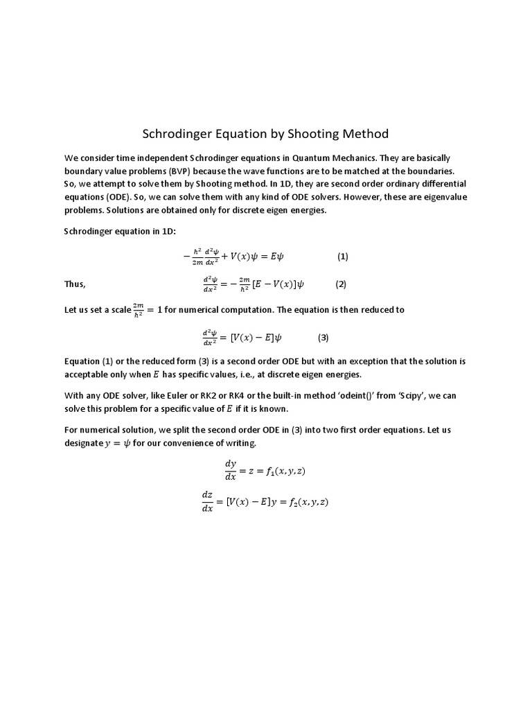 Schrodinger Equation by Shooting Method | PDF | Ordinary Differential ...