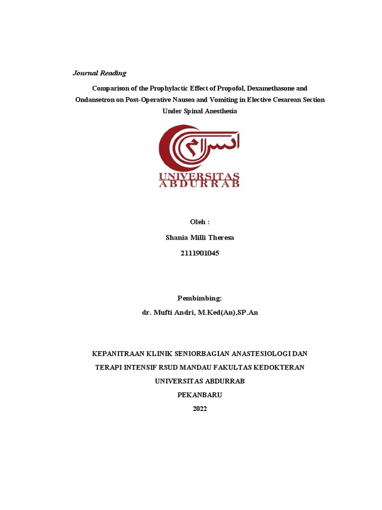 Reading Jurnal Anestesi Shania Milli Theresa - 2111901045 | PDF