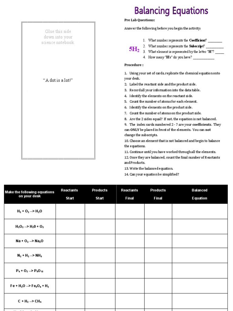 Balancing Chemical Equations Activity | PDF | Mathematics ...