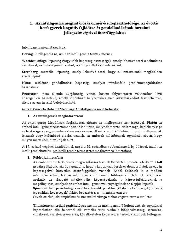 1 - Az Intelligencia Meghatározásai Mérése Fejleszthetősége Az ...