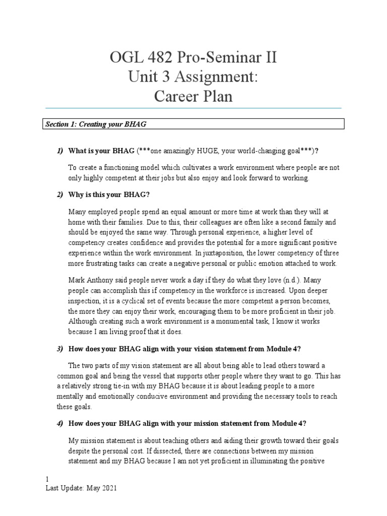 Unit 3 Module Career Plan | PDF | Goal | Employment