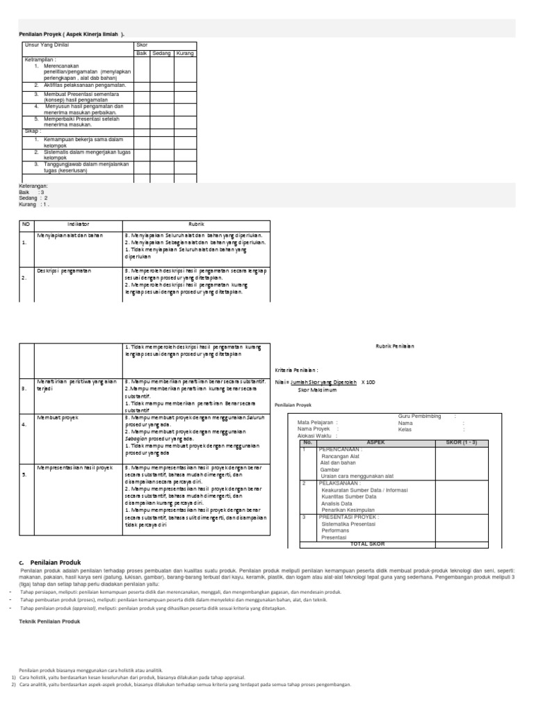 Kisi Instrumen Penilaian Proyek Materi 5 | PDF