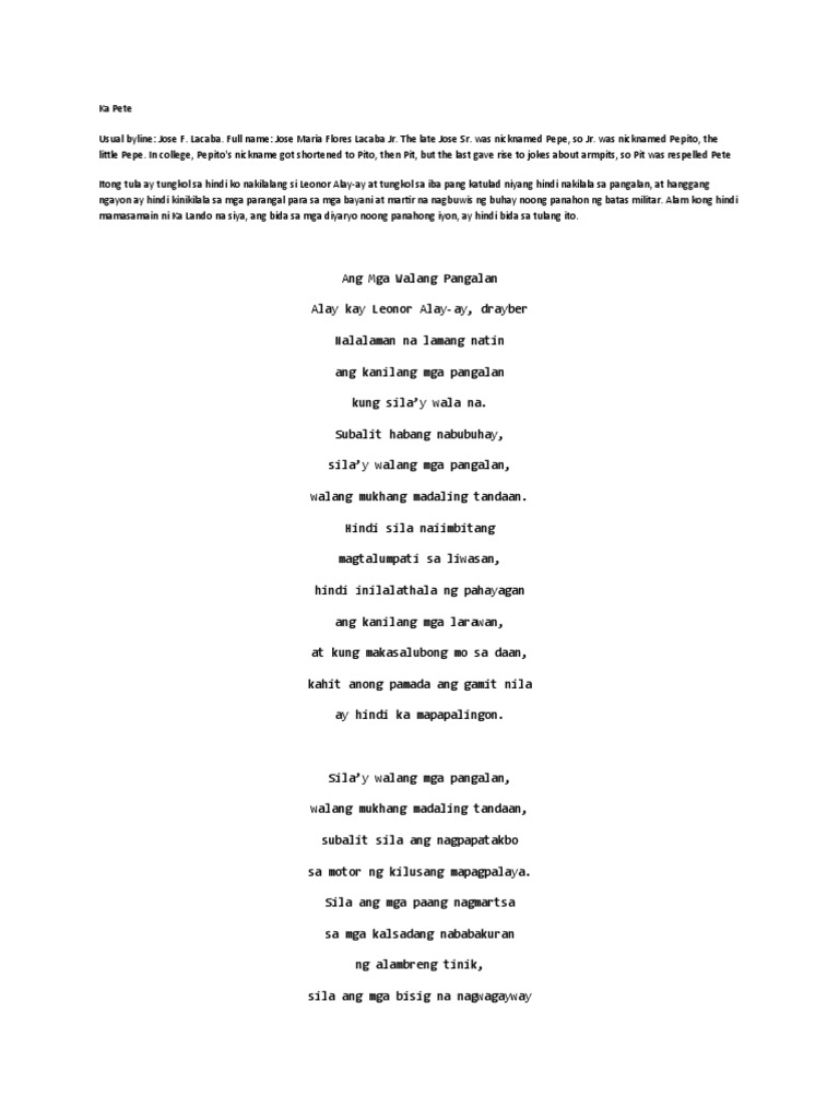 Tula (Post-Edsa Revolution) | PDF